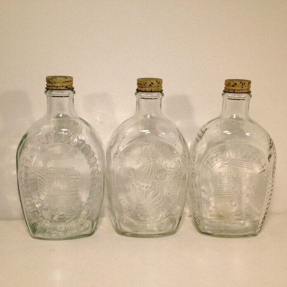 Log Cabin | Accents | 3 Vintage Log Cabin Syrup Usa Bicentennial Clear ...